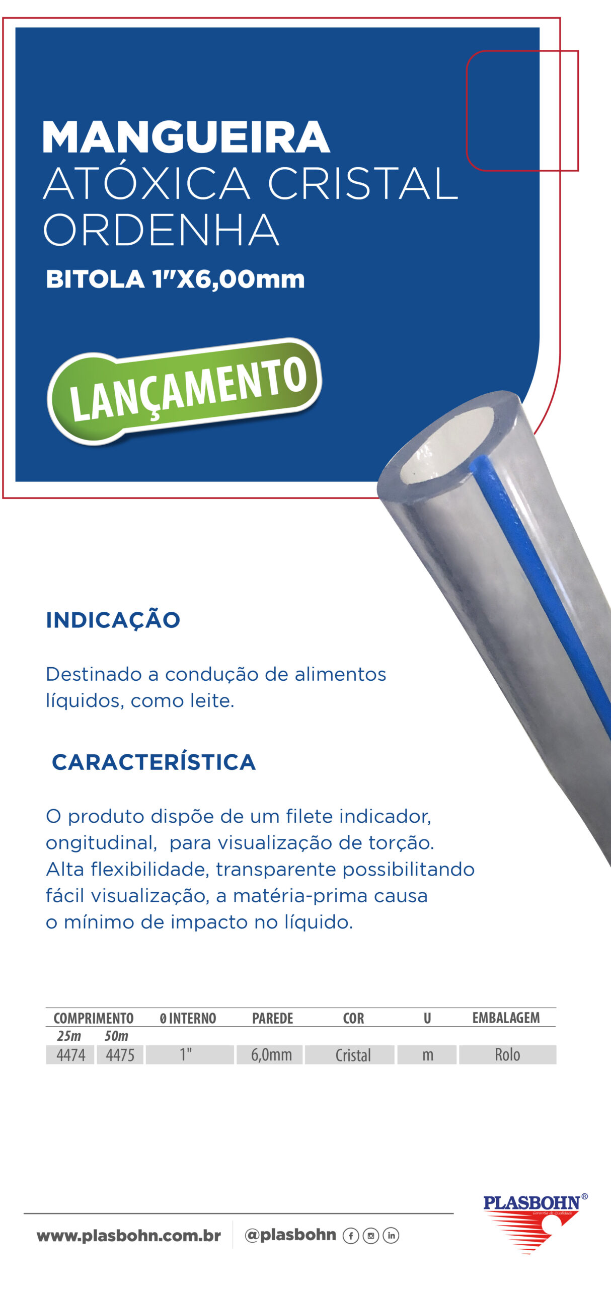 LANÇAMENTO MANGUEIRA ATÓXICA CRISTAL ORDENHA 1"X6,0 - PLASBOHN – Plasbohn