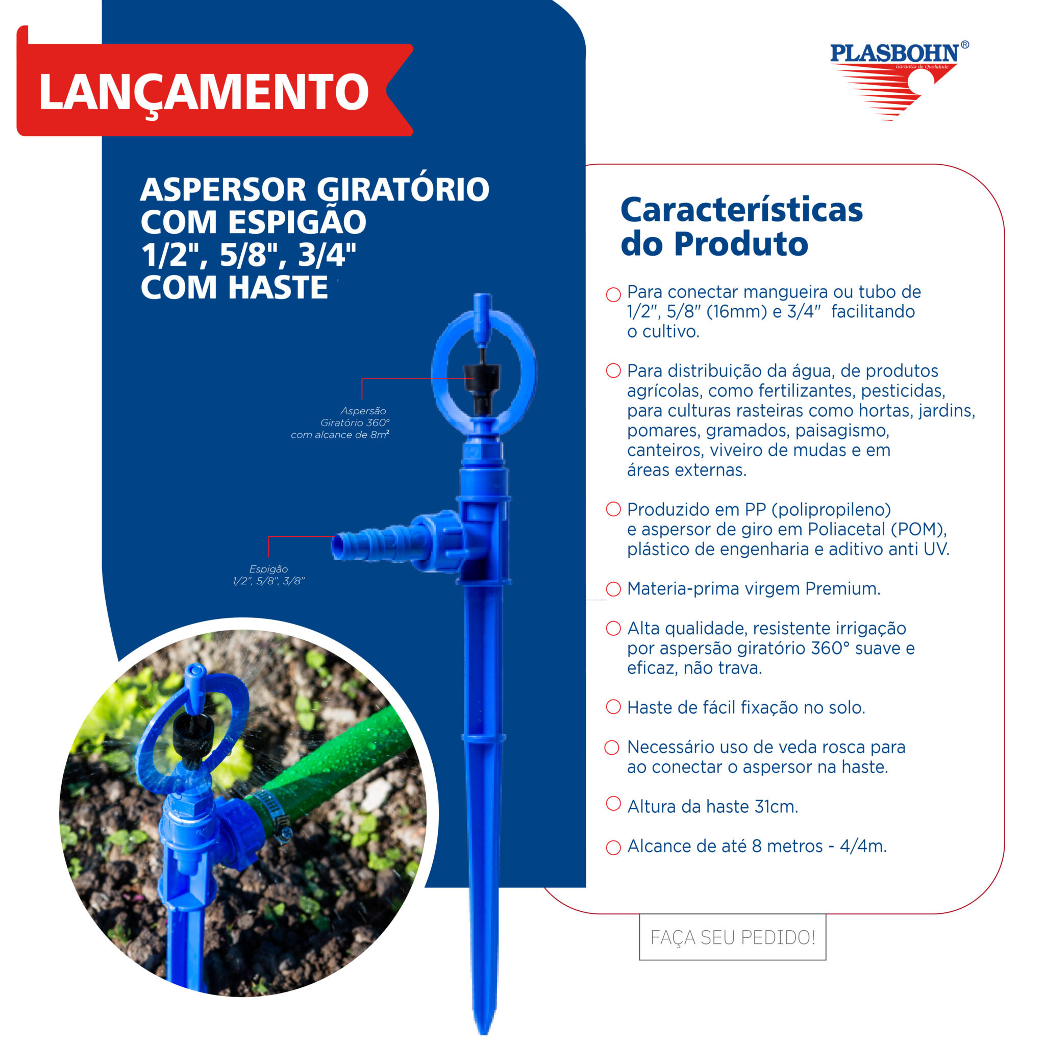 Aspersor Giratório com Espigão 1/2", 5/8", 3/4" com Haste - Plasbohn ...